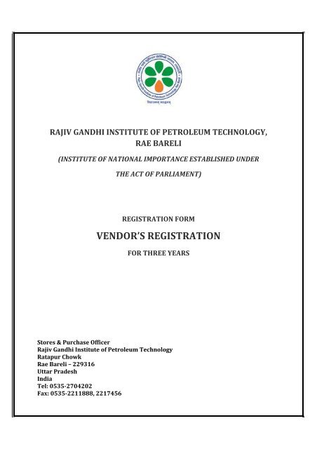 RGIPT Vendor Registration Guideline & Form - Rajiv Gandhi ...