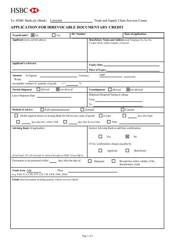 Application for Irrevocable Documentary Credit