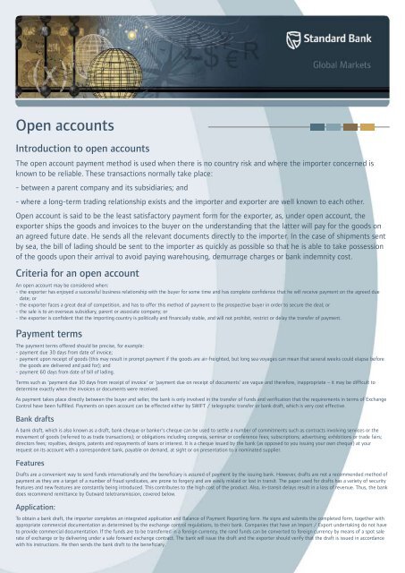 Open Accounts - Standard Bank - Corporate And Investment Banking