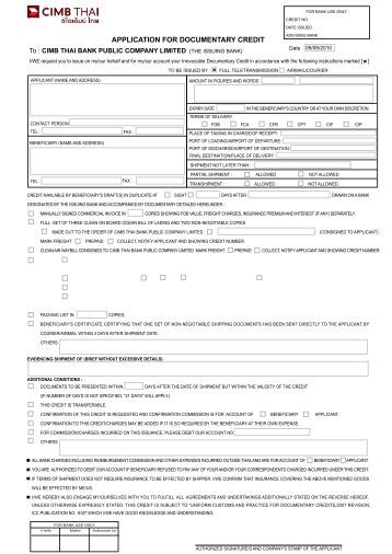 Application for Irrevocable Documentary Credit