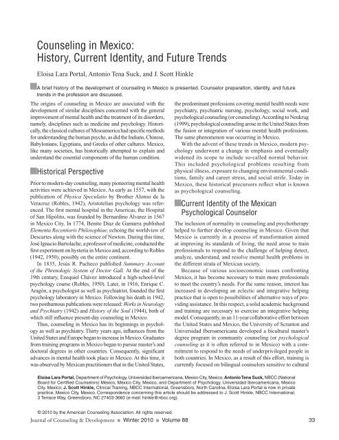 Counseling in Mexico: History, Current Identity, and Future Trends