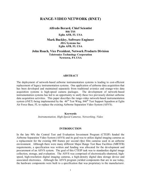 range-video network (rnet) - Teletronics Technology Corporation