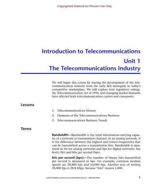 Introduction to Telecommunications Unit 1 The ... - WestNet Learning Introduction to Telecommunications Unit 1 The ... - WestNet Learning