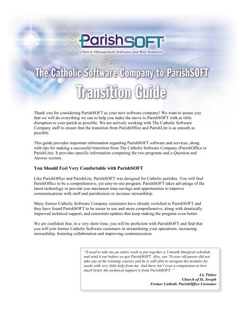 Transition Guide - ParishSOFT