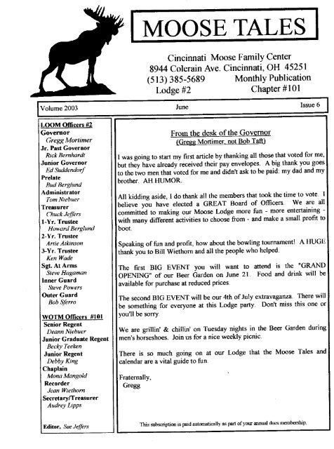 MOOSE TALES - Ohio State Moose Association