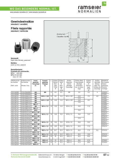 Gewindeeinsätze Reparatursatz [PDF 1,75 MB] - Ramseier-Normalien