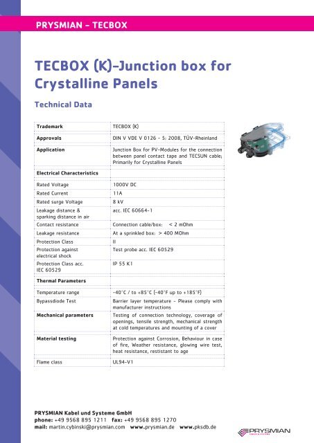TECBOX (K)-Junction box for Crystalline Panels - Prysmian
