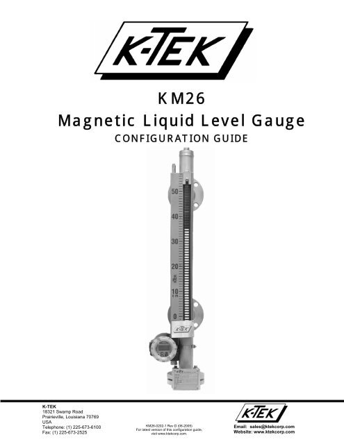 KM26 Magnetic Liquid Level Gauge CONFIGURATION GUIDE