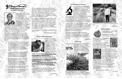 President's Message David Yetman Biography TCSS Research ...