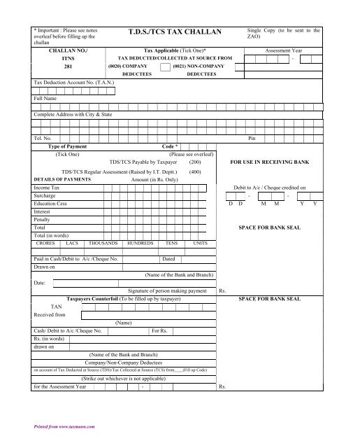 T.D.S./TCS TAX CHALLAN - Income Tax Department