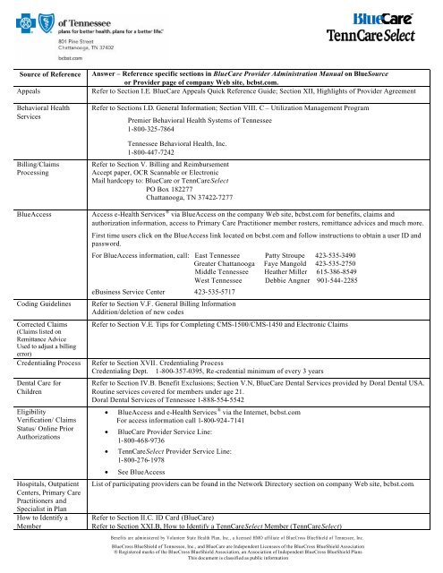 All Blue Source of Reference - BC_TCS.DOC - BlueCross ...