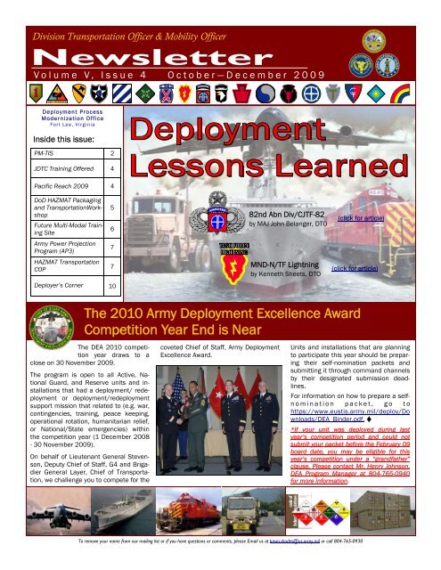 (DTO/MO) Quarterly Newsletter - U.S. Army