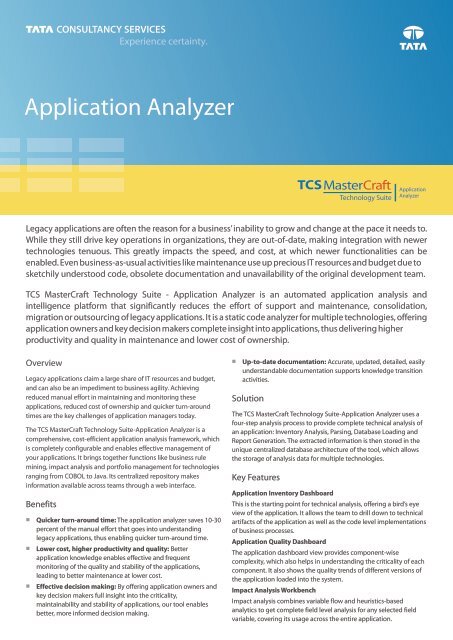 TCS MasterCraft Application Analyzer - Tata Consultancy Services