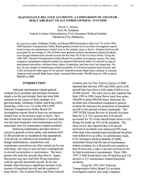 Maintenance-Related Accidents - FAA Human Factors