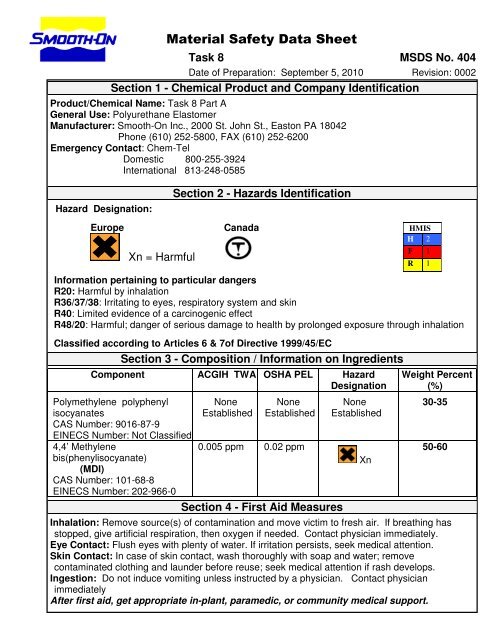 MSDS - Task 8 - Smooth-On, Inc.