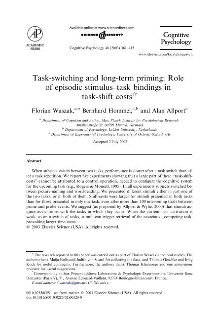 Task-switching and long-term priming - Bernhard Hommel's Website