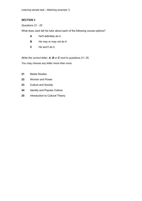 Listening Sample Task - Matching - ielts