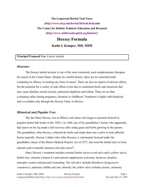 Hoxsey Formula - Longwood Herbal Task Force
