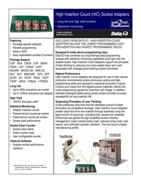 High Insertion Count (HIC) Socket Adapters - Data I/O Corporation