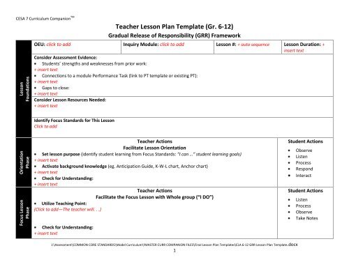 GRR Lesson Plan Template - CESA 9