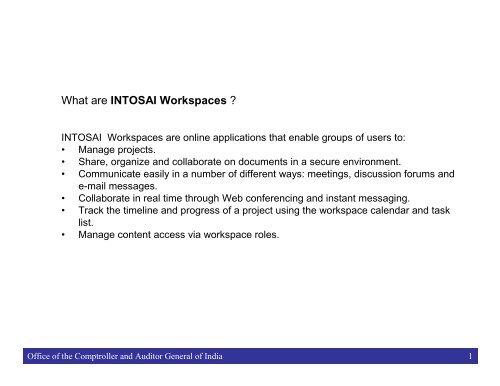 What are INTOSAI Workspaces ? - INTOSAI Collaboration Tool