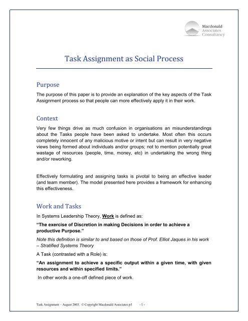 Task Formulation and Assignment - Response Consulting