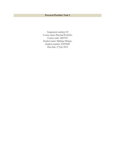 Practical Portfolio Task 2 Assignment number: 02 Course name ...
