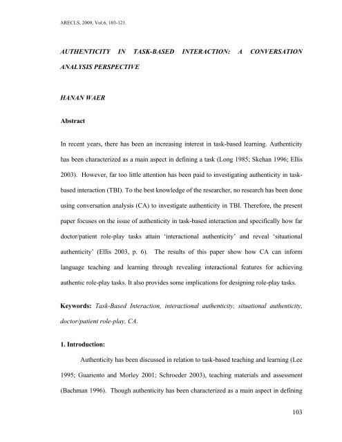 AUTHENTICITY IN TASK-BASED INTERACTION: A ... - Research