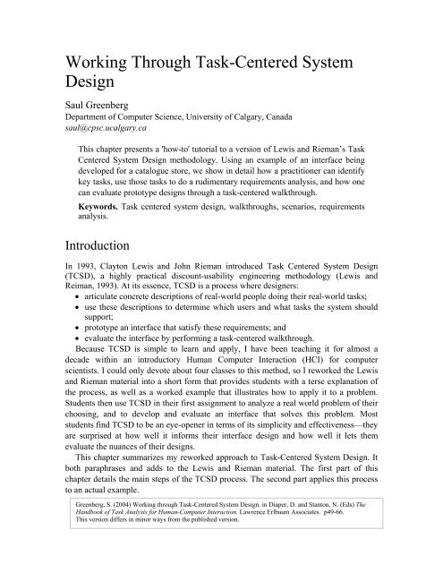 Working Through Task-Centered System Design - CiteSeerX