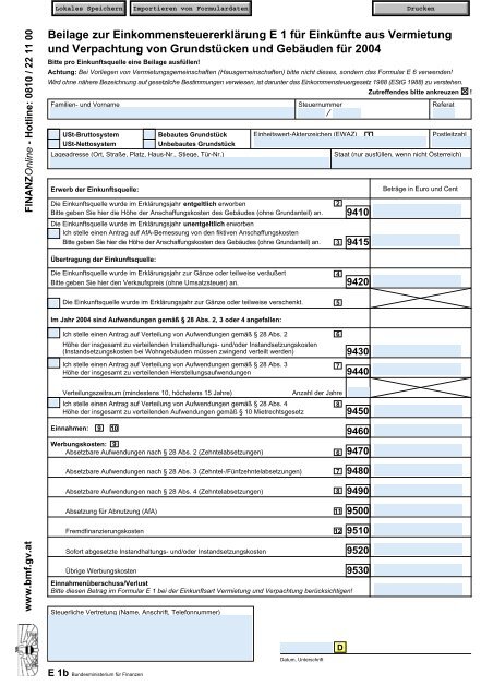 E1b- Beilage zur Einkommensteuererklärung E 1 für Einkünfte aus ...