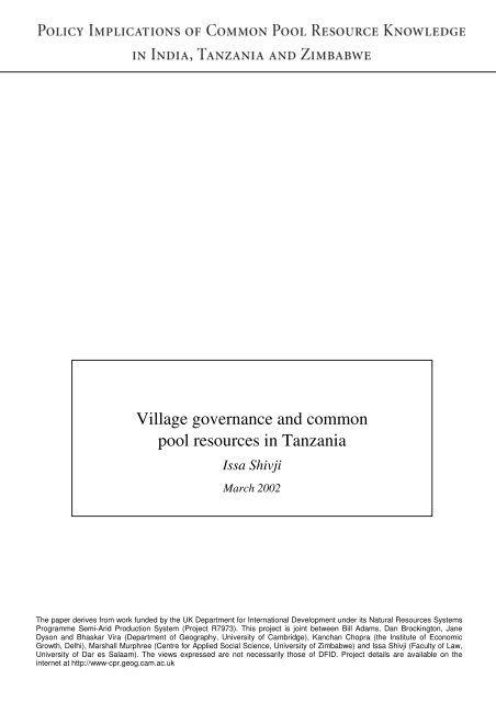 Village governance and common pool resources in Tanzania - DfID