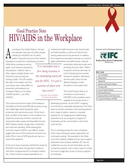 HIV/AIDS in the Workplace - IFC