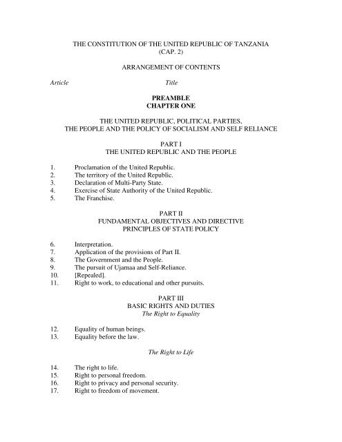 THE CONSTITUTION OF THE UNITED REPUBLIC OF TANZANIA ...