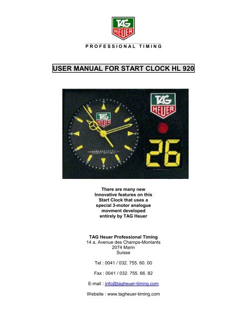 USER MANUAL FOR START CLOCK HL 920 - Reliable Racing