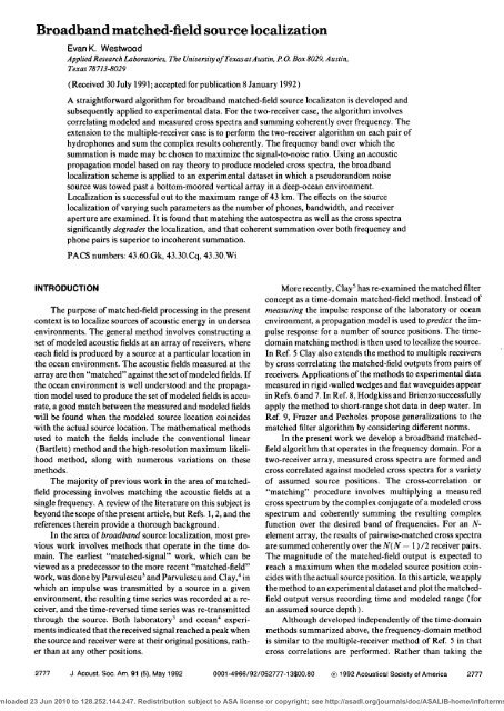 Broadband Matched Field Source Localization 