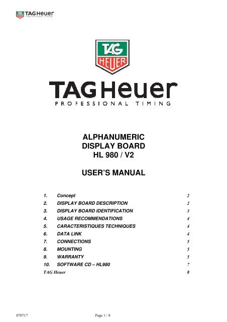 HL980 - TAG Heuer Timing Systems