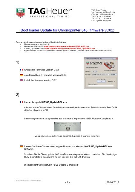 Boot loader Update for Chronoprinter 540 (firmware vC02) 1) 2)