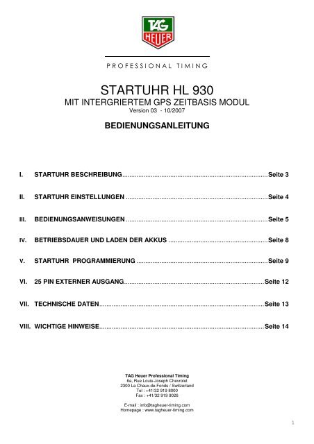 STARTUHR HL 930 - TAG Heuer Timing Systems