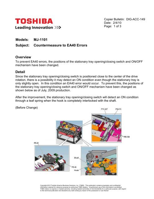 Countermeasure to EA40 Errors - Toshiba FYI Portal