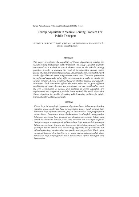 Sweep Algorithm in Vehicle Routing Problem For Public Transport