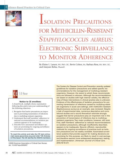 isolation precautions for methicillin-resistant staphylococcus aureus