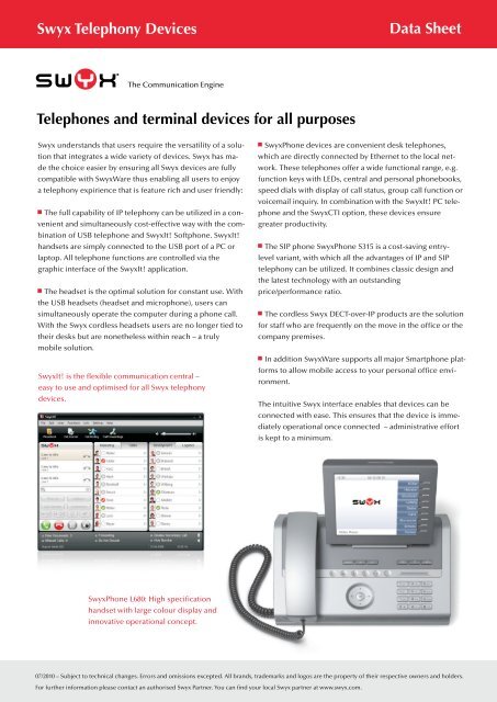 Swyx Datasheet - Telephony Devices (EN ... - PANAS Hosted