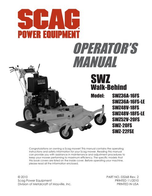 SWZ Operator's Manual 03268 Rev 2 - Scag Power Equipment