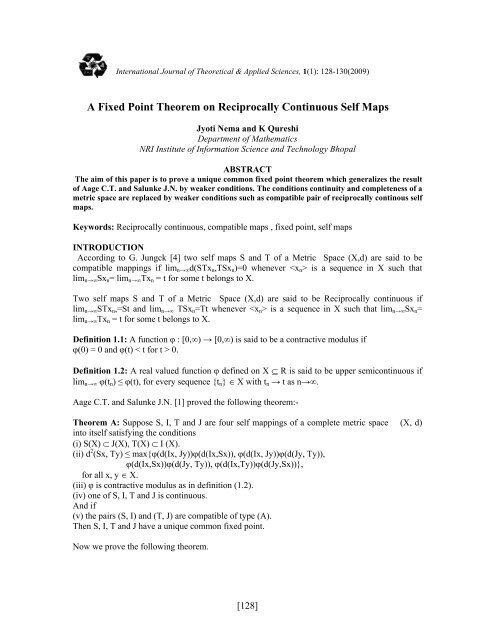 A Fixed Point Theorem on Reciprocally Continuous Self Maps