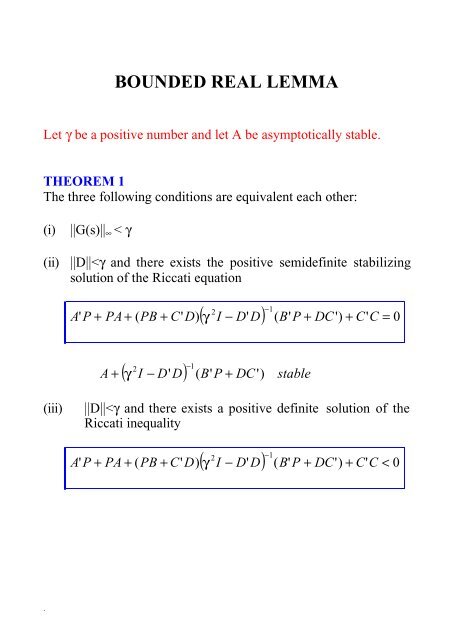 . BOUNDED REAL LEMMA Let