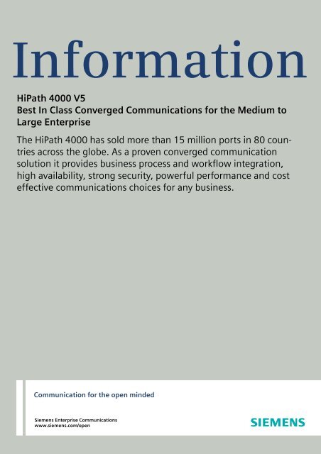 HiPath 4000 V5 Best In Class Converged Communications for the ...