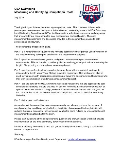 USA Swimming Measuring and Certifying Competition Pools