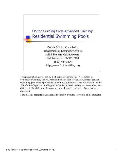 Residential Swimming Pools - Florida Building Code Information ...