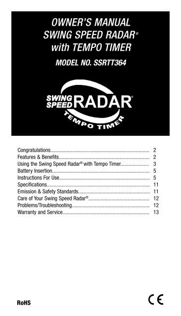OWNER'S MANUAL SWING SPEED RADAR® with TEMPO TIMER