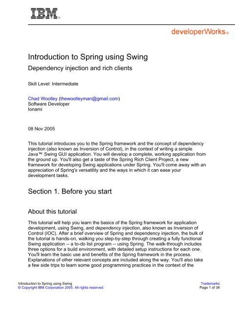 Introduction to Spring using Swing - IBM